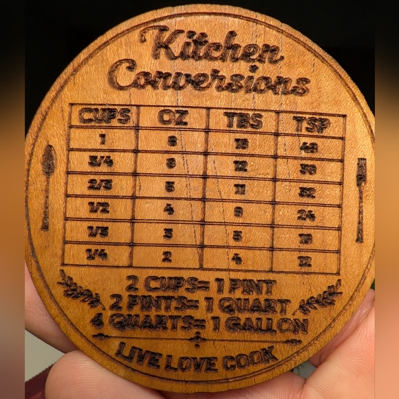 Kitchen | Laser Cut Wood Kitchen Conversion Chart Magnet Cherry Wood ...